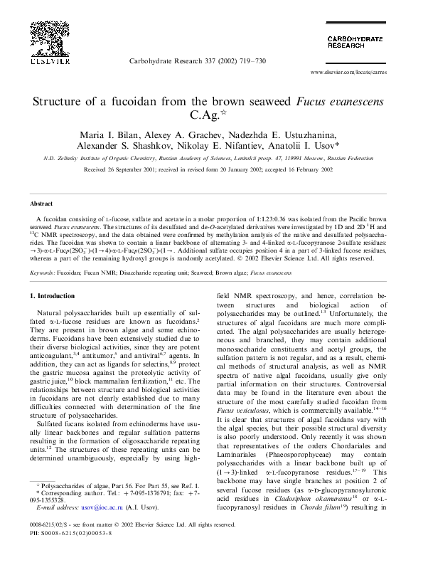 (PDF) Structure of a fucoidan from the brown seaweed Fucus serratus L
