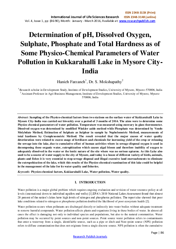 (PDF) Determination of pH, Dissolved Oxygen, Sulphate, Phosphate and ...