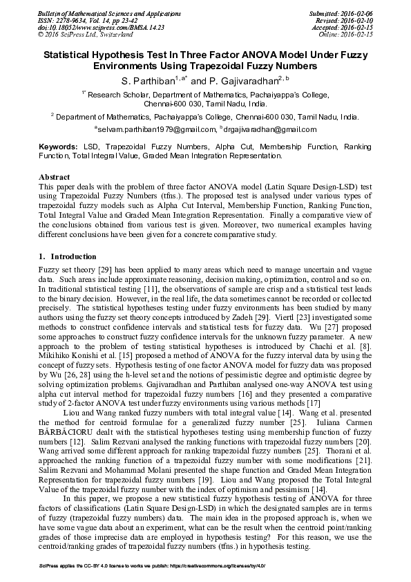 Pdf Statistical Hypothesis Test In Three Factor Anova Model Under Fuzzy Environments Using