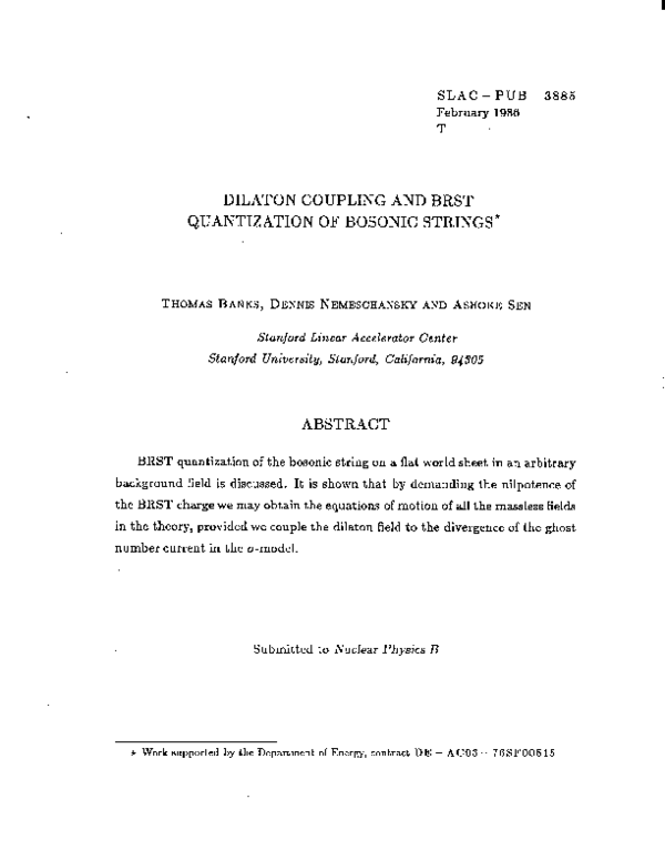 (PDF) Dilaton coupling and BRST quantization of bosonic strings