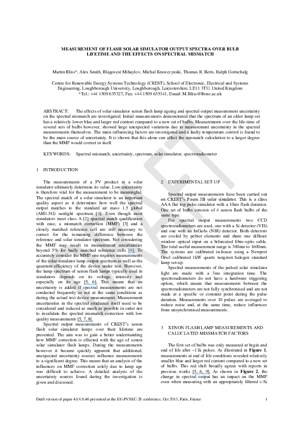 (PDF) Measurement of flash solar simulator output spectra over bulb ...
