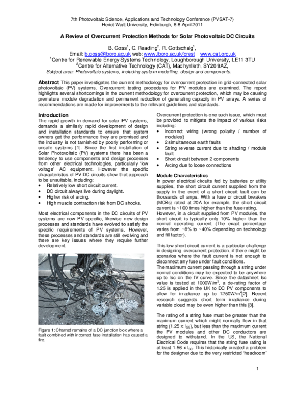 (PDF) A review of overcurrent protection methods for solar photovoltaic ...