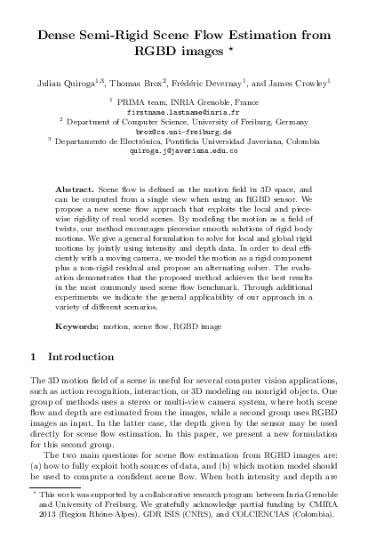 (PDF) Dense semi-rigid scene flow estimation from rgbd images
