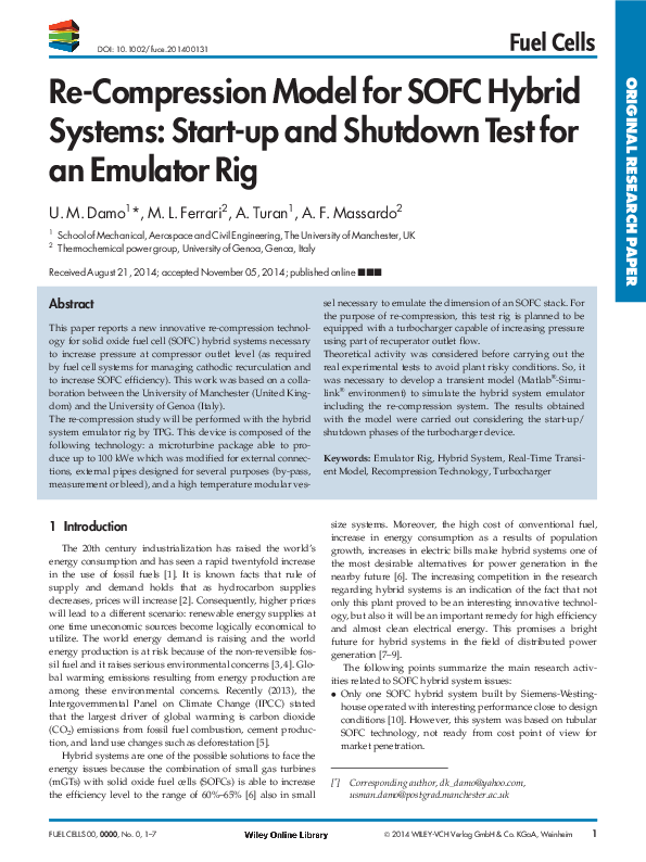 (PDF) Re-Compression Model for SOFC Hybrid Systems: Start-up and ...