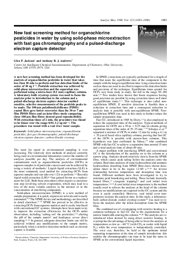 Pdf New Fast Screening Method For Organochlorine Pesticides In Water By Using Solid Phase