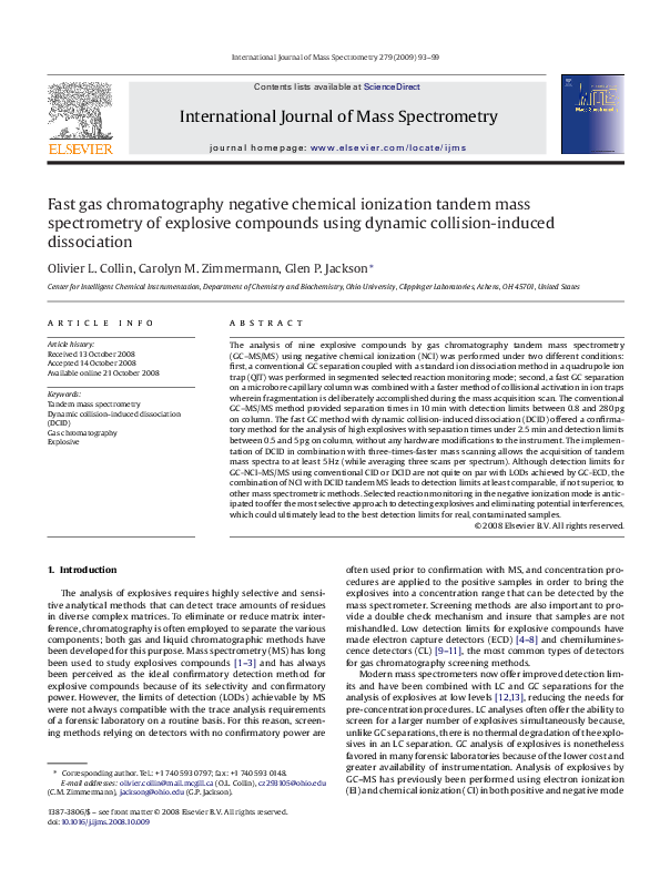 Pdf Fast Gas Chromatography Negative Chemical Ionization Tandem Mass Spectrometry Of Explosive