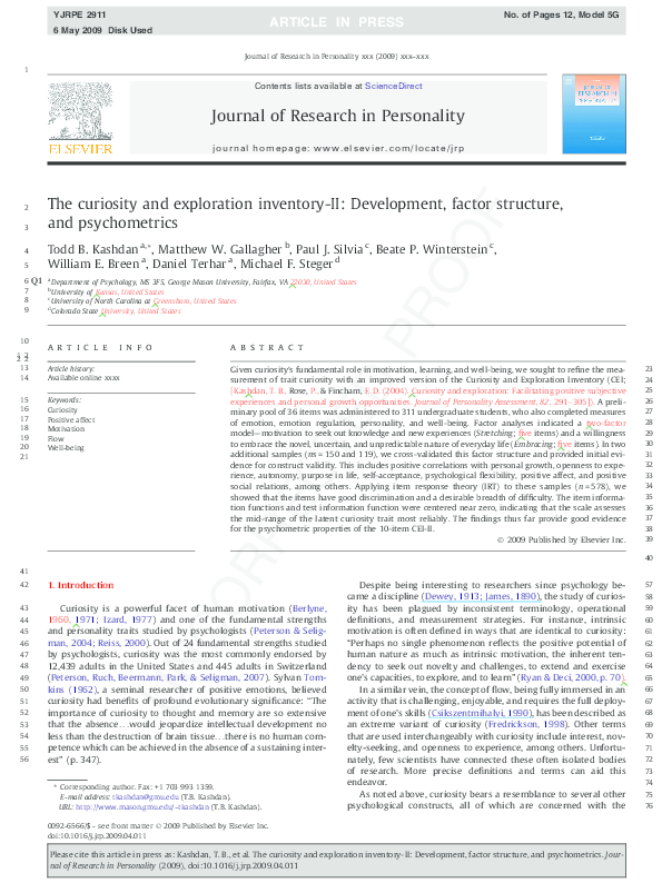 Pdf The Curiosity And Exploration Inventory Ii Development Factor