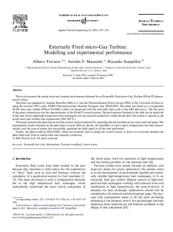 (PDF) Externally Fired micro-Gas Turbine: Modelling and experimental ...