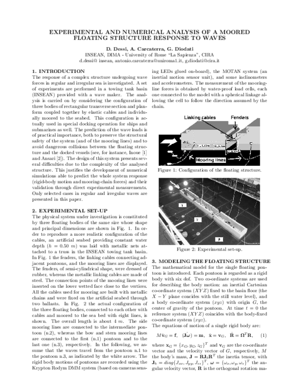 Pdf Experimental And Numerical Analysis Of A Moored Floating Structure Response To Waves