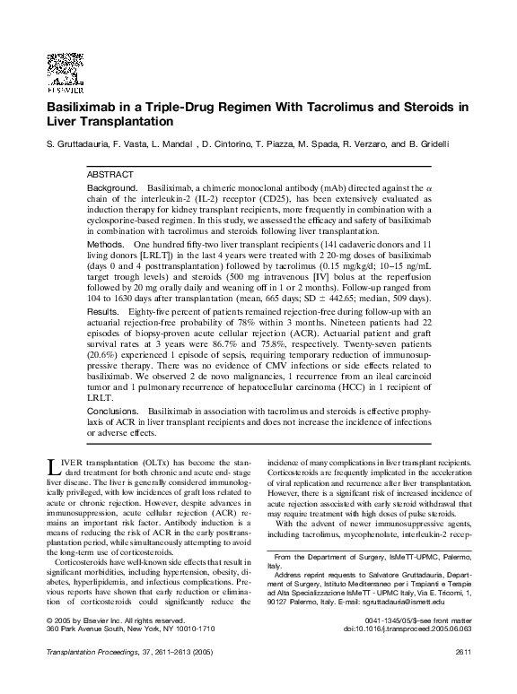 (PDF) Basiliximab in a Triple-Drug Regimen With Tacrolimus and Steroids ...