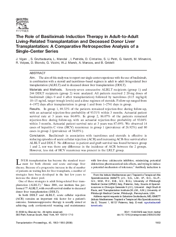(PDF) The Role of Basiliximab Induction Therapy in Adult-to-Adult ...