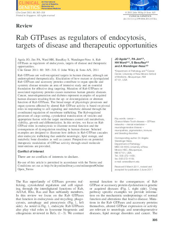 (PDF) Rab GTPases as regulators of endocytosis, targets of disease and ...