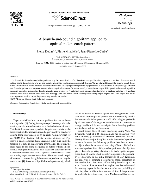 (PDF) A branch-and-bound algorithm applied to optimal radar search pattern