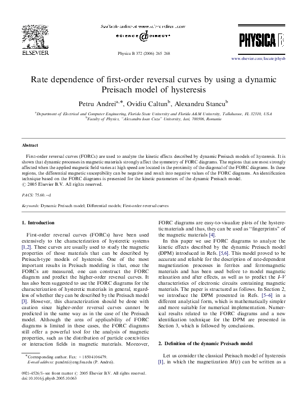 (PDF) Rate dependence of first-order reversal curves by using a dynamic Preisach model of hysteresis
