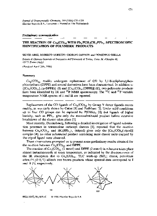 (PDF) The reaction of Co4(CO)12 with Ph2PCH2CH2PPh2. Spectroscopic ...