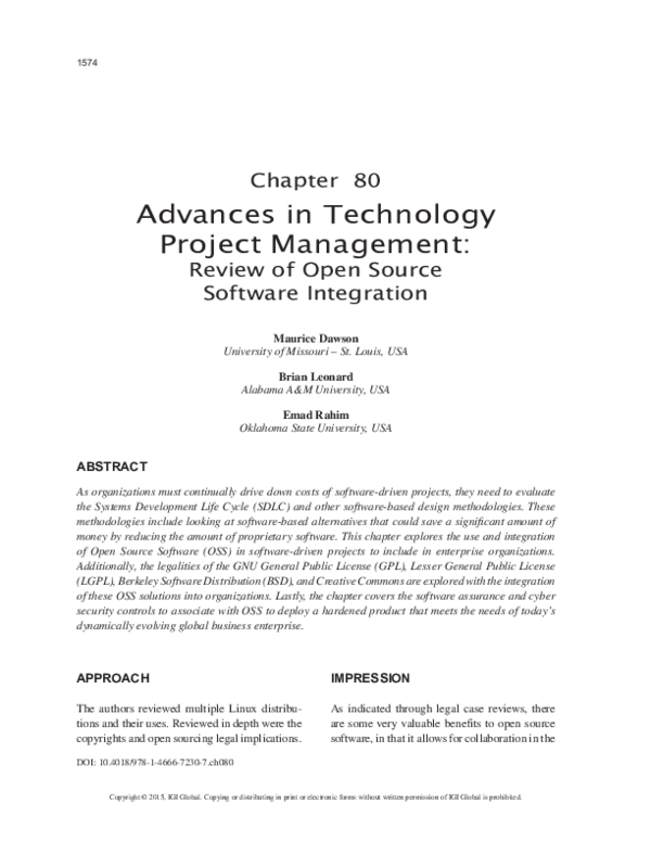 (PDF) Advances in Technology Project Management