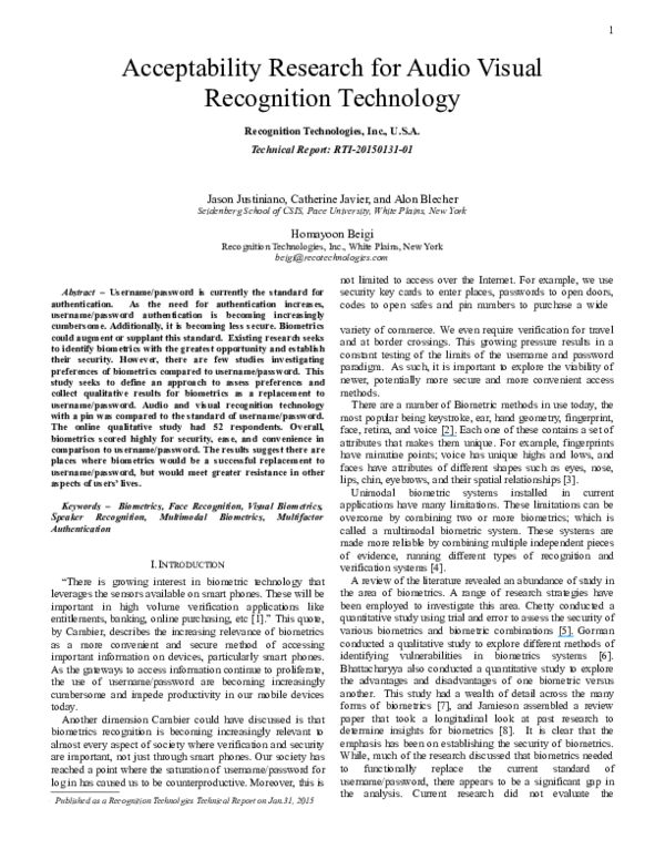 (PDF) Acceptability Research for Audio Visual Recognition Technology