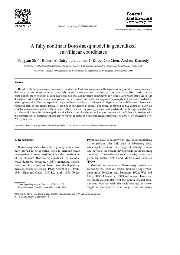 Pdf A Curvilinear Boussinesq Model And Its Application