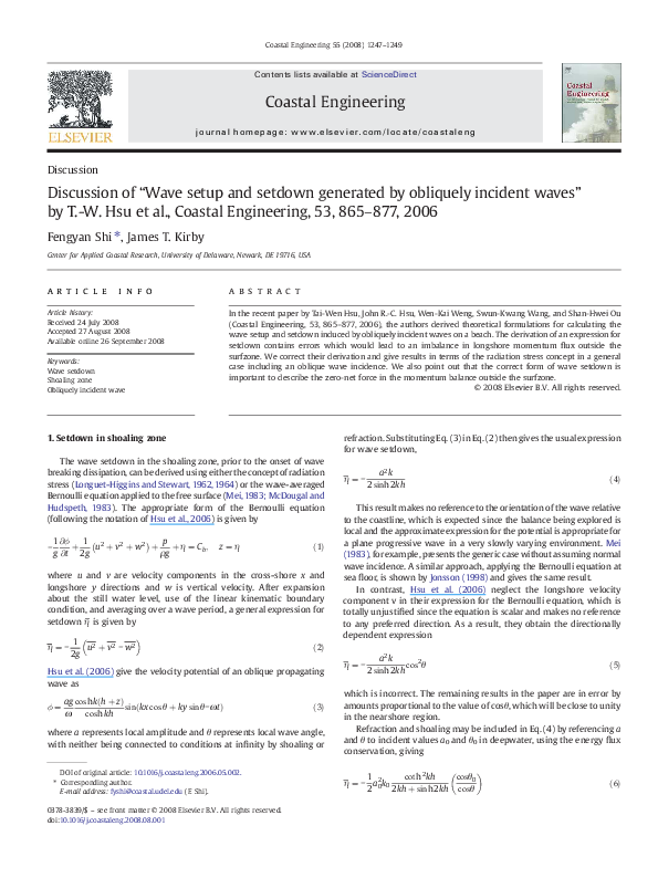 (PDF) Discussion of “Wave setup and setdown generated by obliquely ...