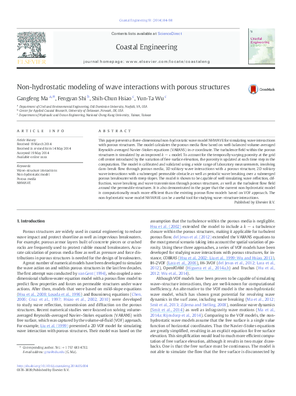 (PDF) Non-hydrostatic modeling of wave interactions with porous structures