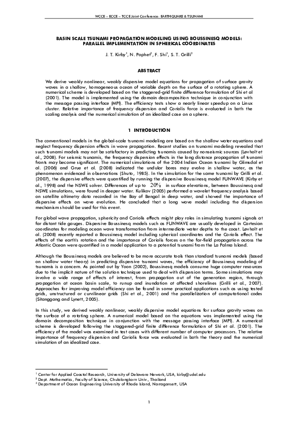 (PDF) Basin scale tsunami propagation modeling using Boussinesq models: Parallel implementation ...