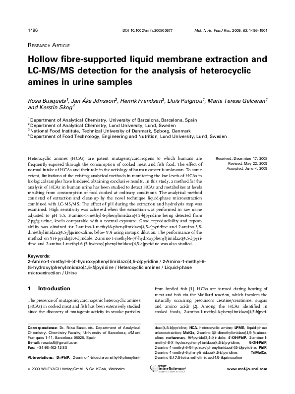 (PDF) Hollow fibre-supported liquid membrane extraction and LC-MS/MS ...