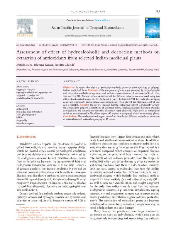 (PDF) Assessment of effect of hydroalcoholic and decoction methods on ...