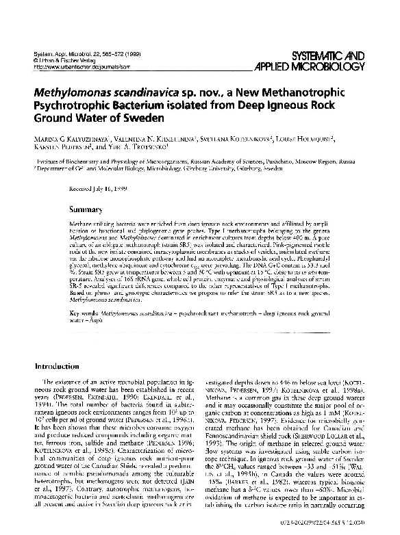 (PDF) Methylomonas scandinavica sp.nov., a New Methanotrophic ...