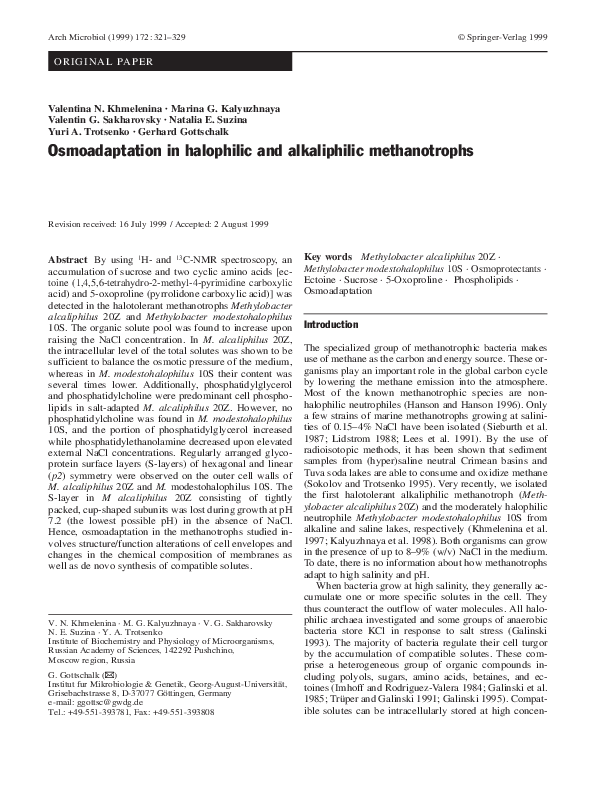 (PDF) Osmoadaptation in halophilic and alkaliphilic methanotrophs