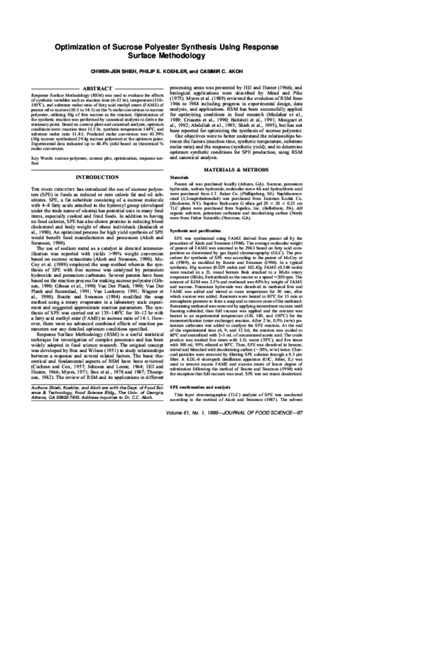 (PDF) Optimization of Sucrose Polyester Synthesis Using Response ...
