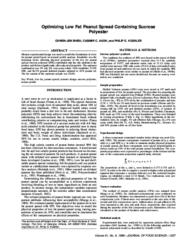 (PDF) Optimizing Low Fat Peanut Spread Containing Sucrose Polyester