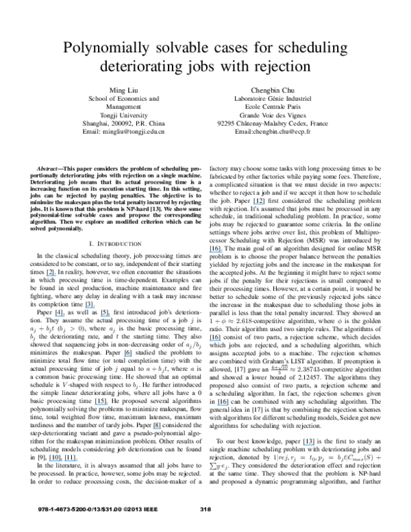 Pdf Polynomially Solvable Cases For Scheduling Deteriorating Jobs With Rejection