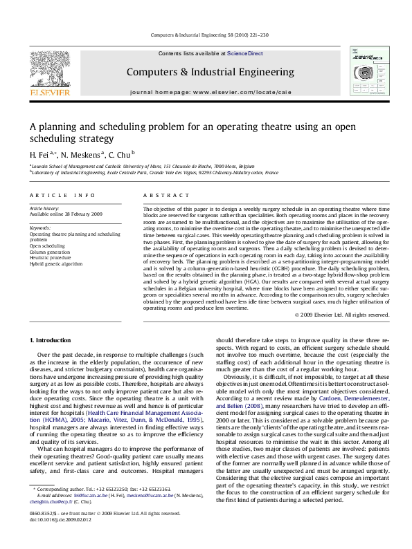 (PDF) A planning and scheduling problem for an operating theatre using an open scheduling strategy
