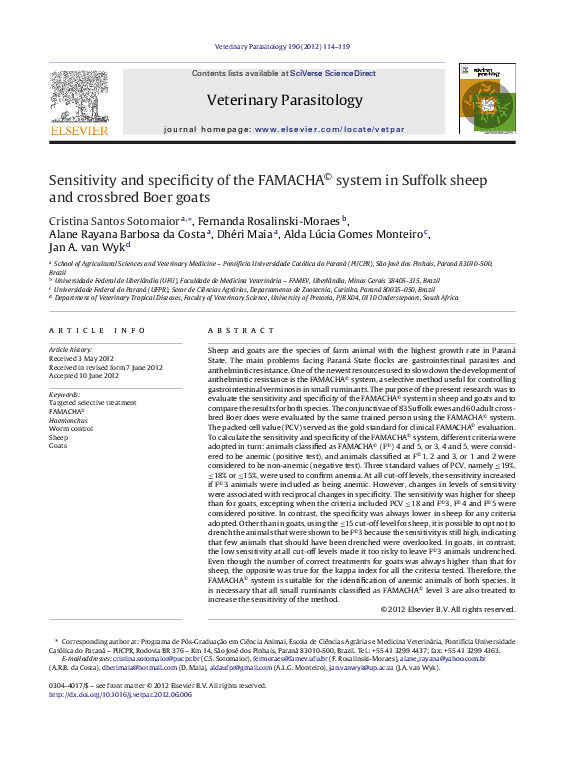 (PDF) Sensitivity and specificity of the FAMACHA© system in Suffolk ...