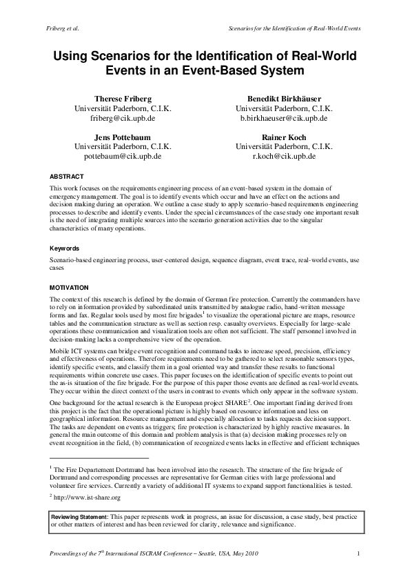 (PDF) Using Scenarios for the Identification of Real-World Events in an ...