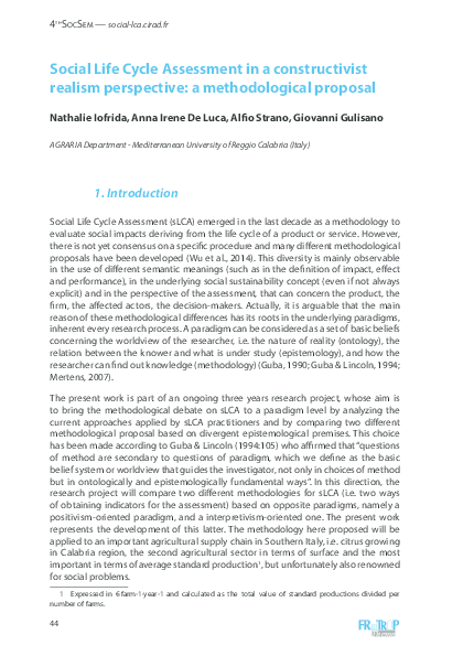 (PDF) Social Life Cycle Assessment in a constructivist realism ...