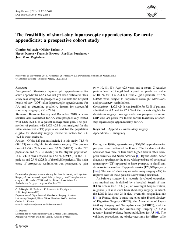 (PDF) The feasibility of short-stay laparoscopic appendectomy for acute ...