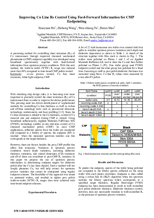 (PDF) Improving Cu line Rs control using feed-forward information for ...