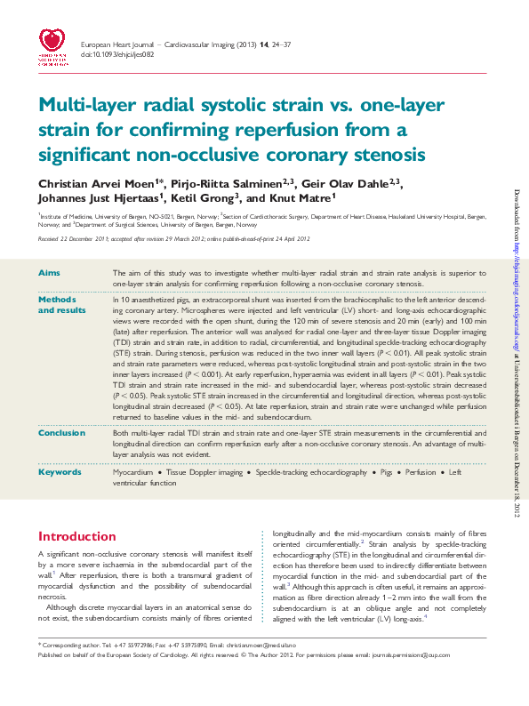 Pdf Multi Layer Radial Systolic Strain Vs One Layer Strain For Confirming Reperfusion From A
