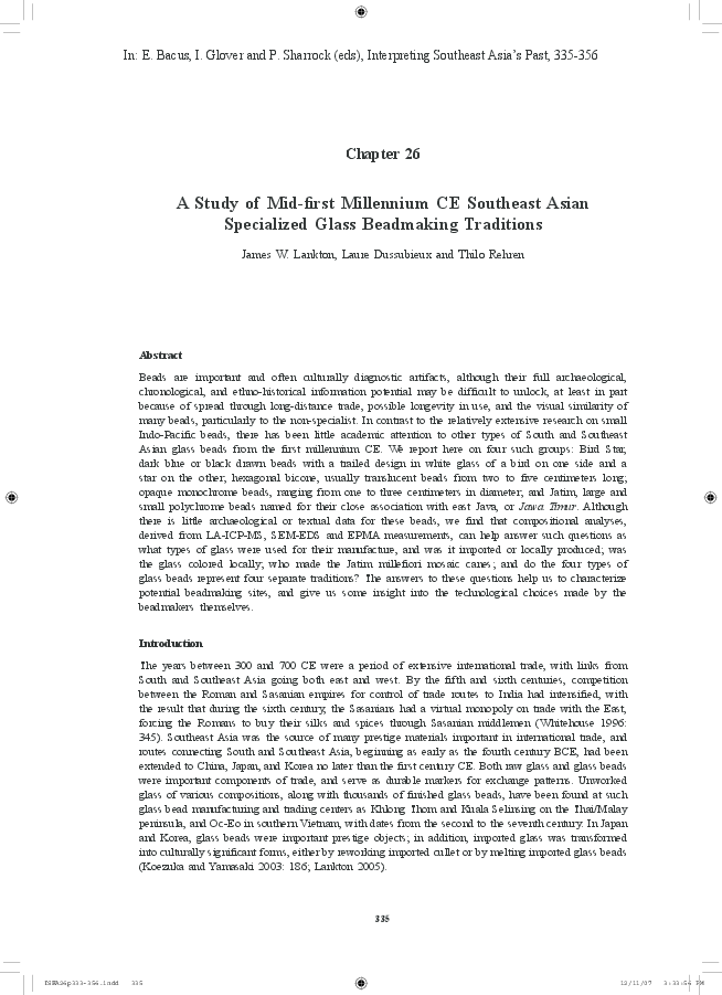 (PDF) A study of mid-first millennium CE Southeast Asian specialized ...