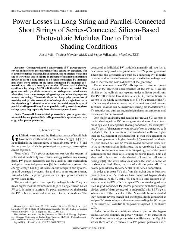 (PDF) Power Losses in Long String and Parallel-Connected Short Strings ...