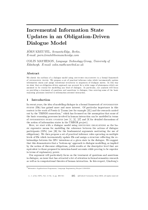 (PDF) Incremental Information State Updates in an Obligation-Driven ...