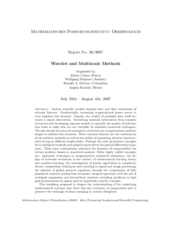 (PDF) Wavelet and Multiscale Methods