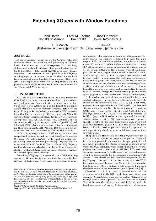 (PDF) Extending XQuery with Window Functions