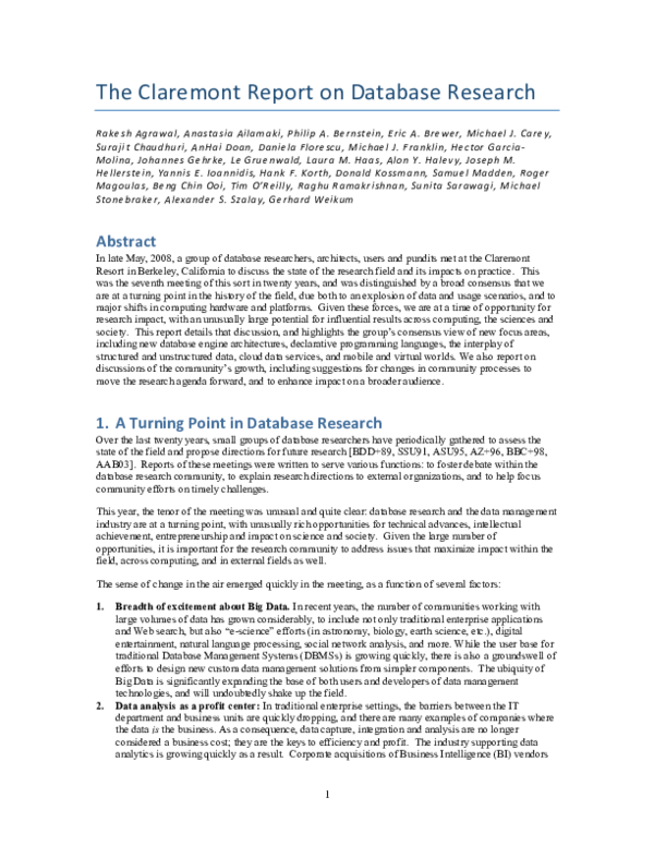 (PDF) The Claremont report on database research