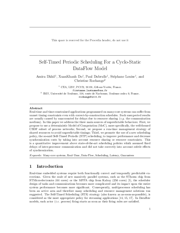 Pdf Self Timed Periodic Scheduling For A Cyclo Static Dataflow Model Paul Dubrulle Stephane