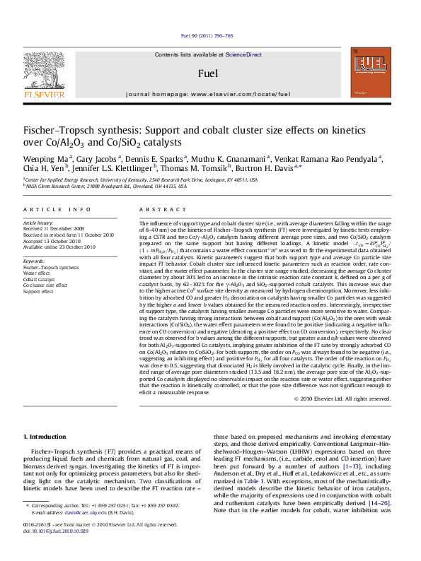 (PDF) Fischer–Tropsch synthesis: Support and cobalt cluster size ...