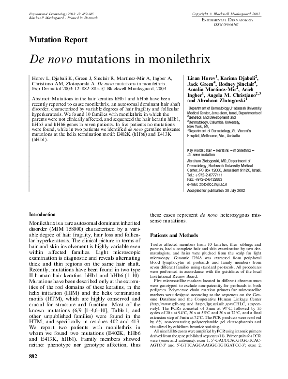 (PDF) De novo mutations in monilethrix