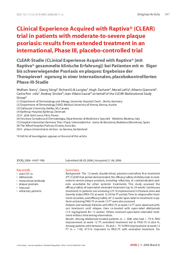 (PDF) CLinical Experience Acquired with Raptiva (CLEAR) trial in ...