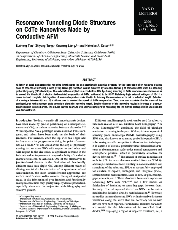 (PDF) Resonance Tunneling Diode Structures on CdTe Nanowires Made by ...
